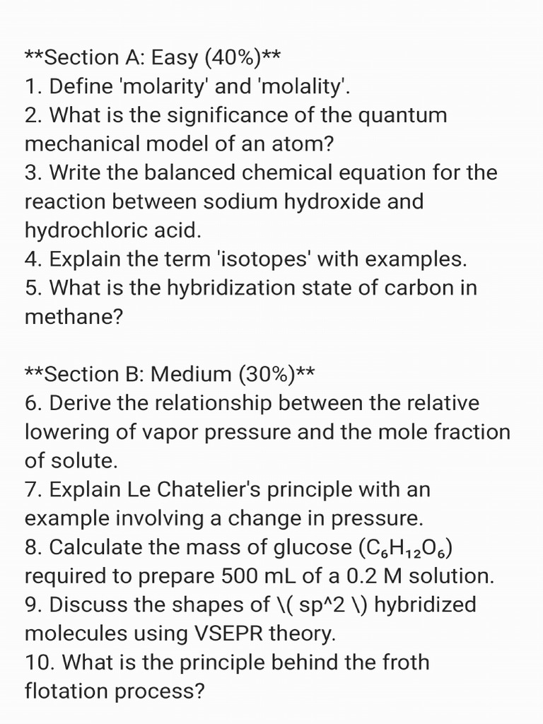 Chemistry sample paper aqib | PDF