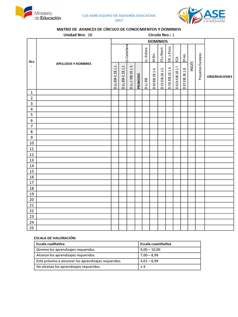 Matriz de Avances de Círculo de Conocim. y Dominios | PDF