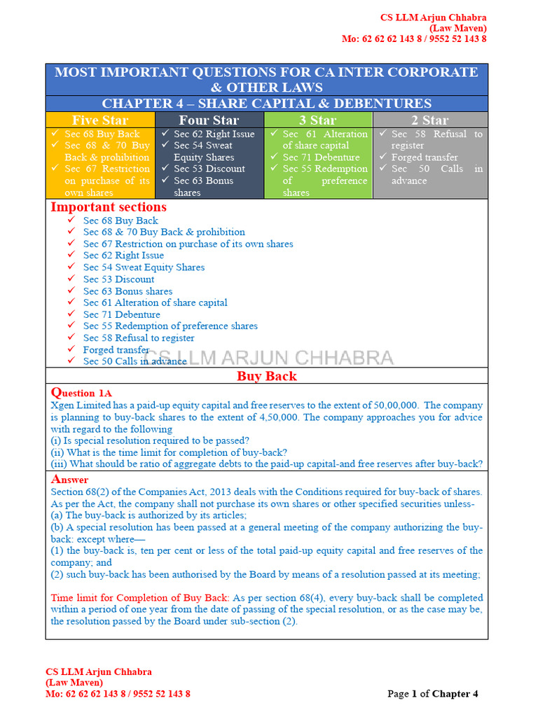 4 - Share Capital Questions | PDF | Share Repurchase | Stocks