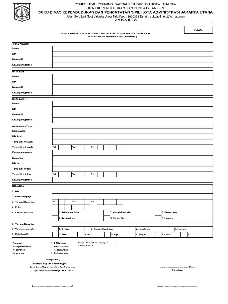 Formulir F2.01 Akte Kematian | PDF