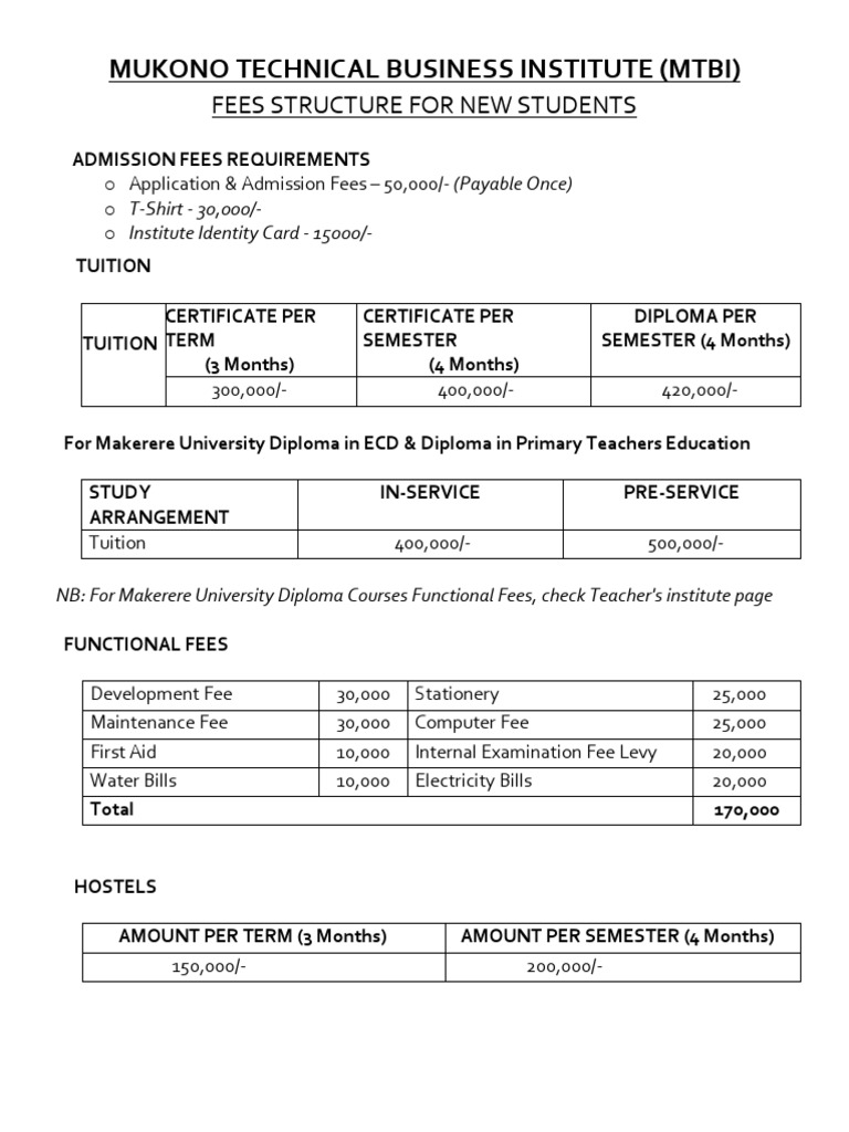 Mukono Technical Business Institute Fees Structure 2023 2025 2 | PDF