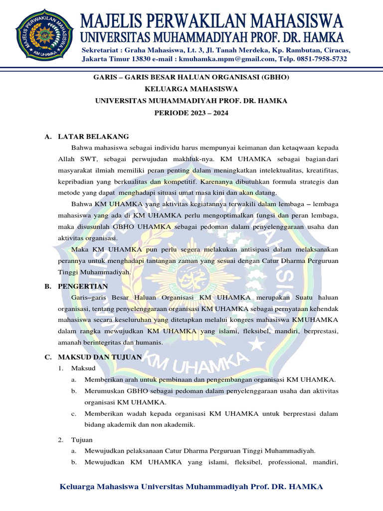 GBHO, GBHK Dan Rekomendasi KM UHAMKA Periode 2023-2024 | PDF