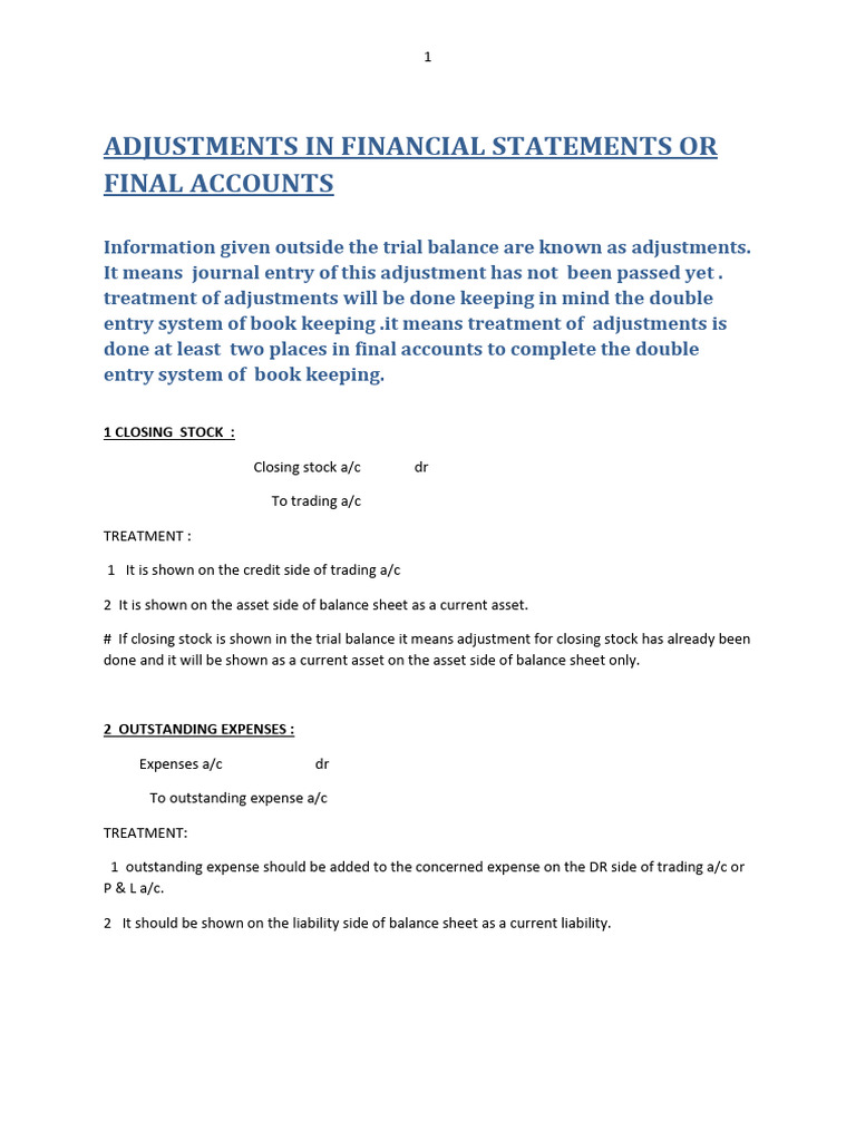 documents_7764-ADJUSTMENTS+IN+FINANCIAL+STATEMENTS+OR+FINAL+ACCOUNTS | PDF | Bad Debt | Expense