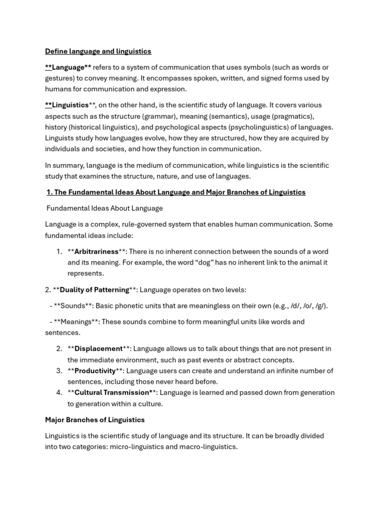 Linguistics Full Notes | PDF | Syllable | Second Language Acquisition