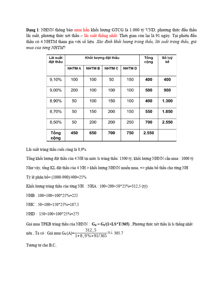 Dạng Bài Tập NHTW | PDF