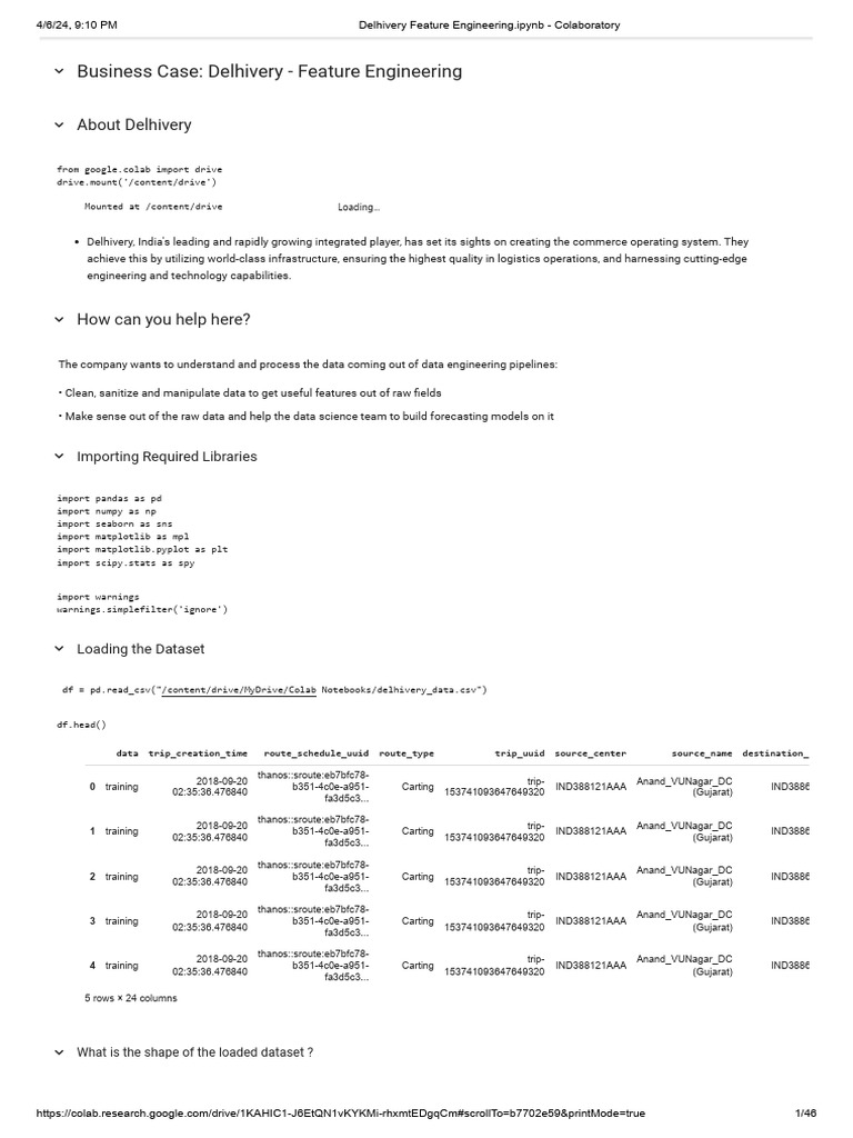 Delhivery Feature Engineering cs | PDF | Computer Programming | Data Delhivery Feature Engineering cs | PDF | Computer Programming | Data