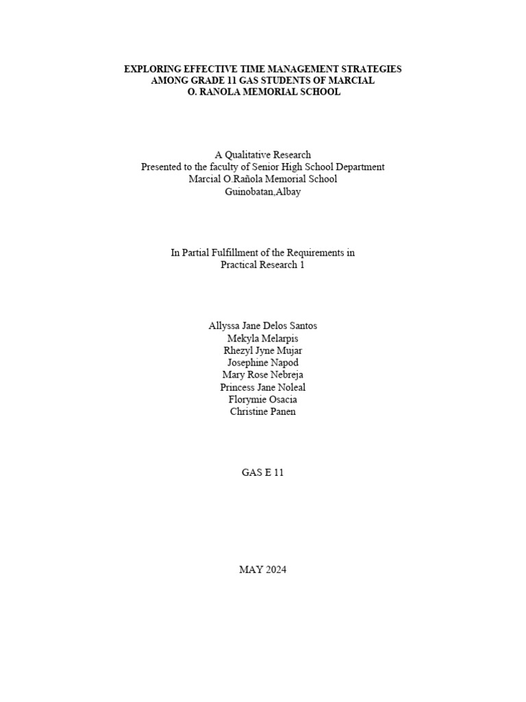 EXPLORING EFFECTIVE TIME MANAGEMENT1 1b | PDF | Survey Methodology ...