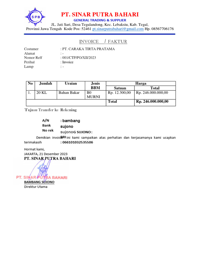 Invoice PT. Caraka Tirta Pratama | PDF