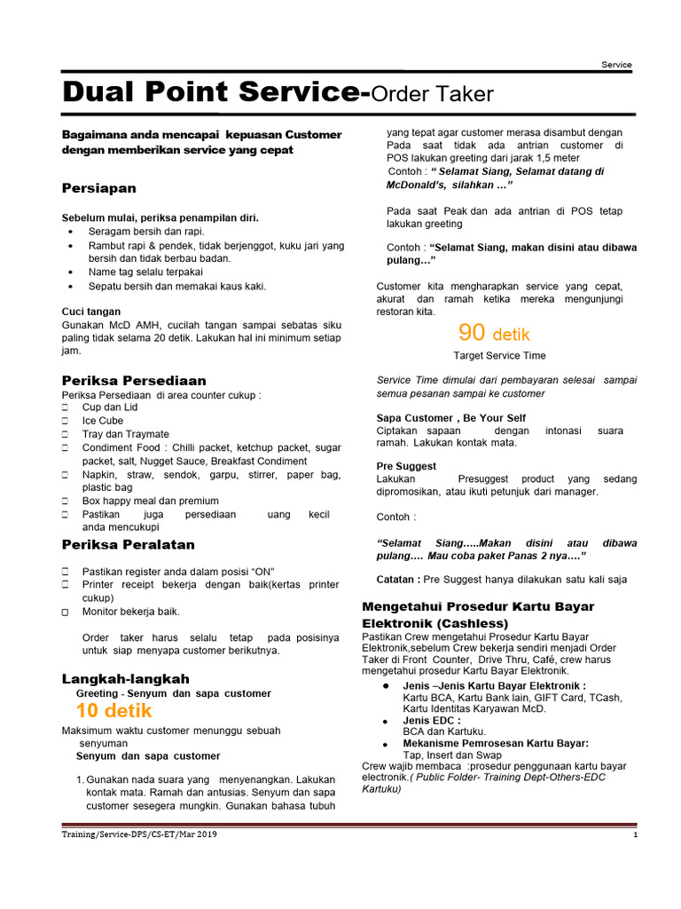 Panduan Layanan Cepat Order Taker McDonald's | PDF