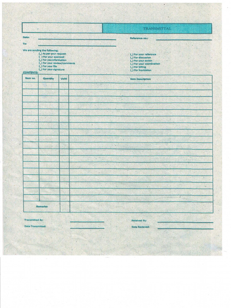 Transmittal Form | PDF