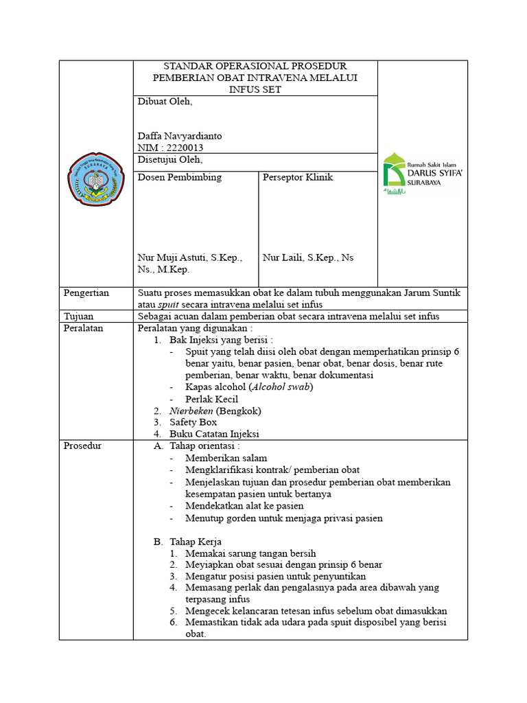 SOP Pemberian Obat IV | PDF