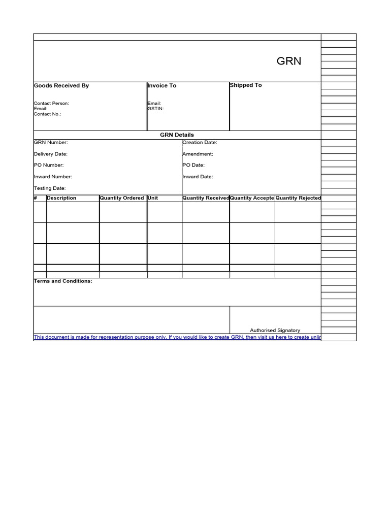 Goods Received Note in Excel | PDF