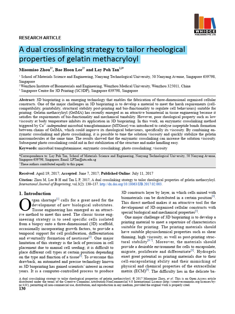 A Dual Crosslinking Strategy To Tailor Rheological - Rheology | PDF ...
