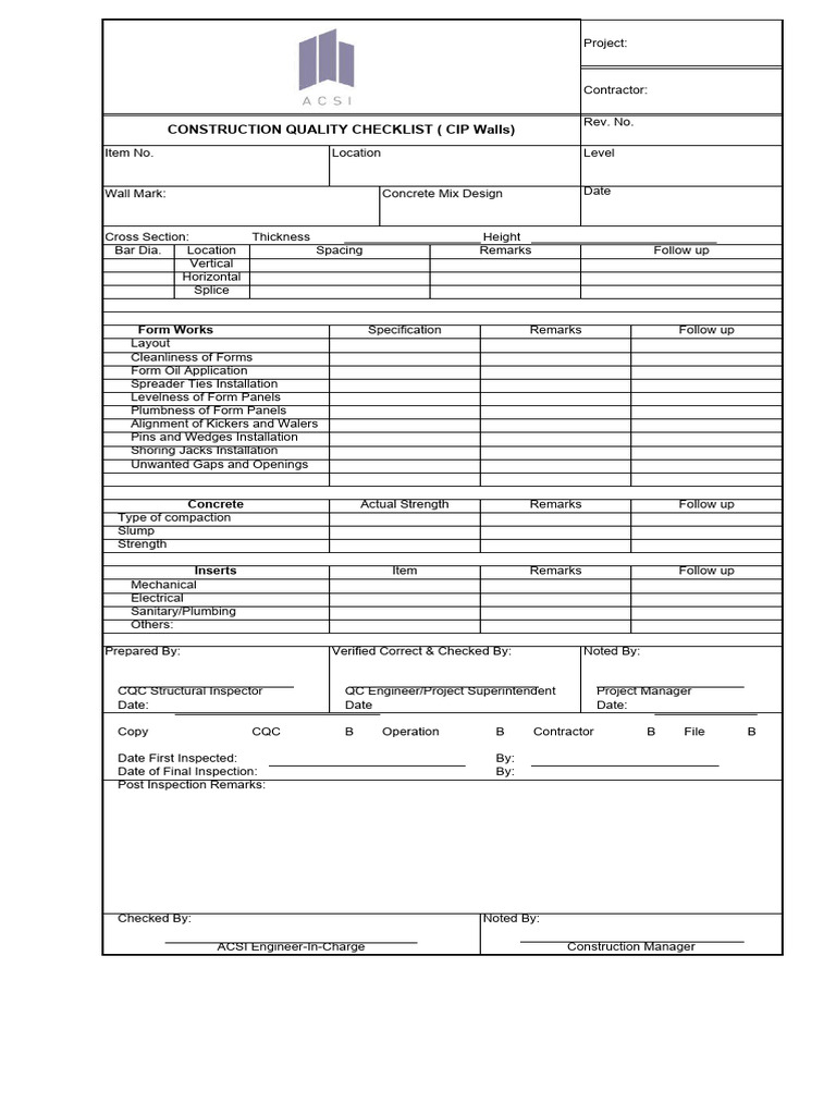 Structural FORMWORKS Checklist | PDF