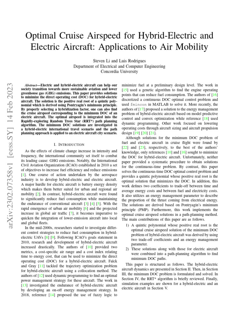 Optimal Cruise Airspeed For Hybrid-Electric and El | PDF | Aircraft ...