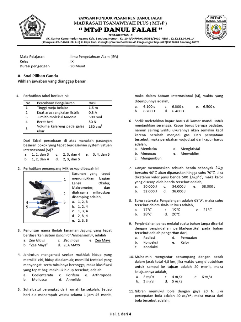 Soal PSAJ IPA MTS Kelas IX Rev.0.1 | PDF