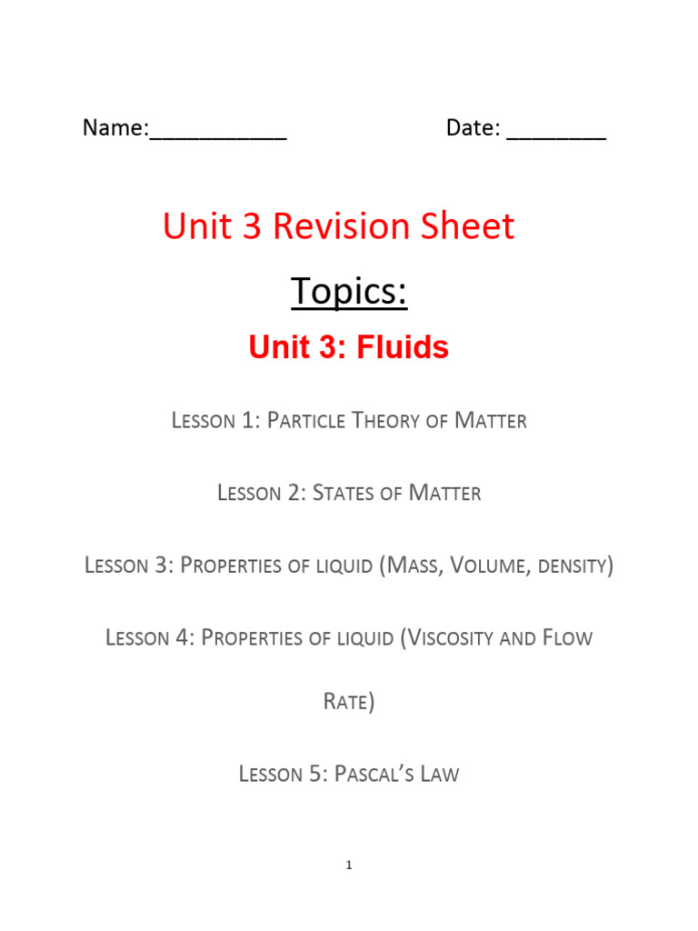 Grade 8 Revision Sheet | PDF | Fluid Mechanics | Density