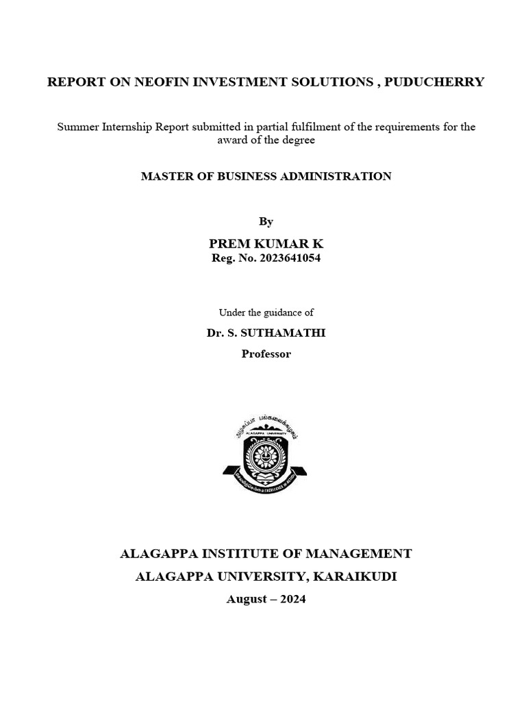 Summer Internship Final Report Format-2024 | Download Free PDF | Business