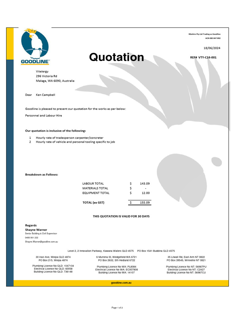 Quotation for Services at Lilwall Road | PDF