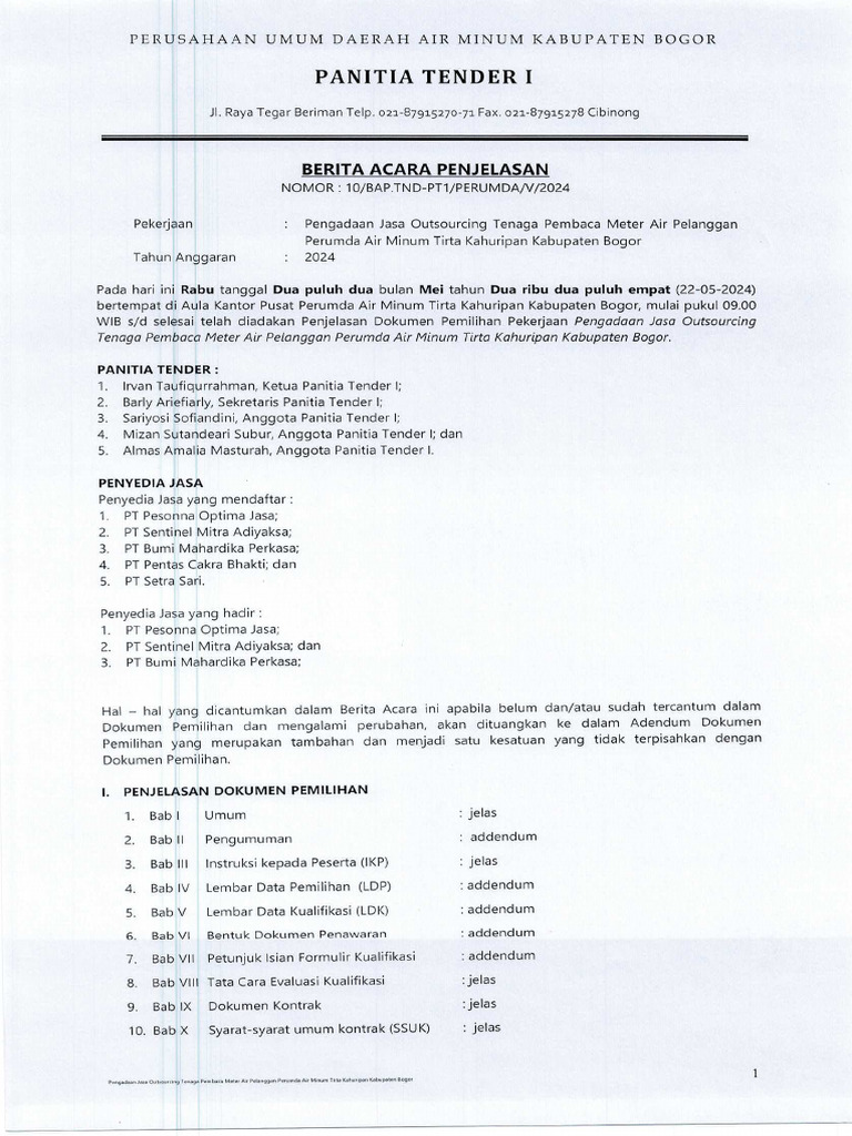 Berita Acara Penjelasan Pembaca Meter | PDF