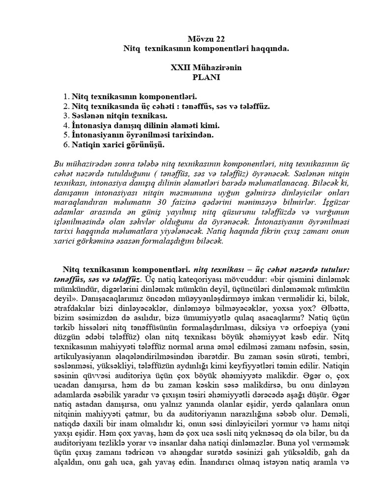 Nitq Texnikasının Komponentləri Haqqında. | PDF