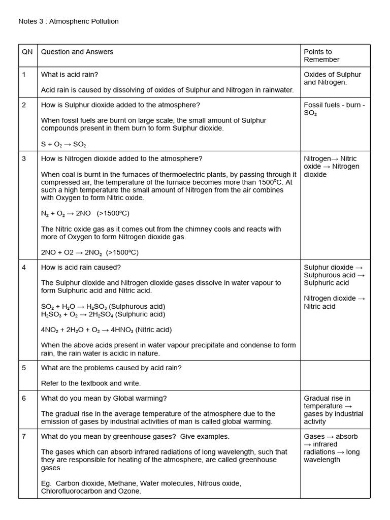 Notes 3 - Atmospheric Pollution | PDF | Atmosphere Of Earth ...