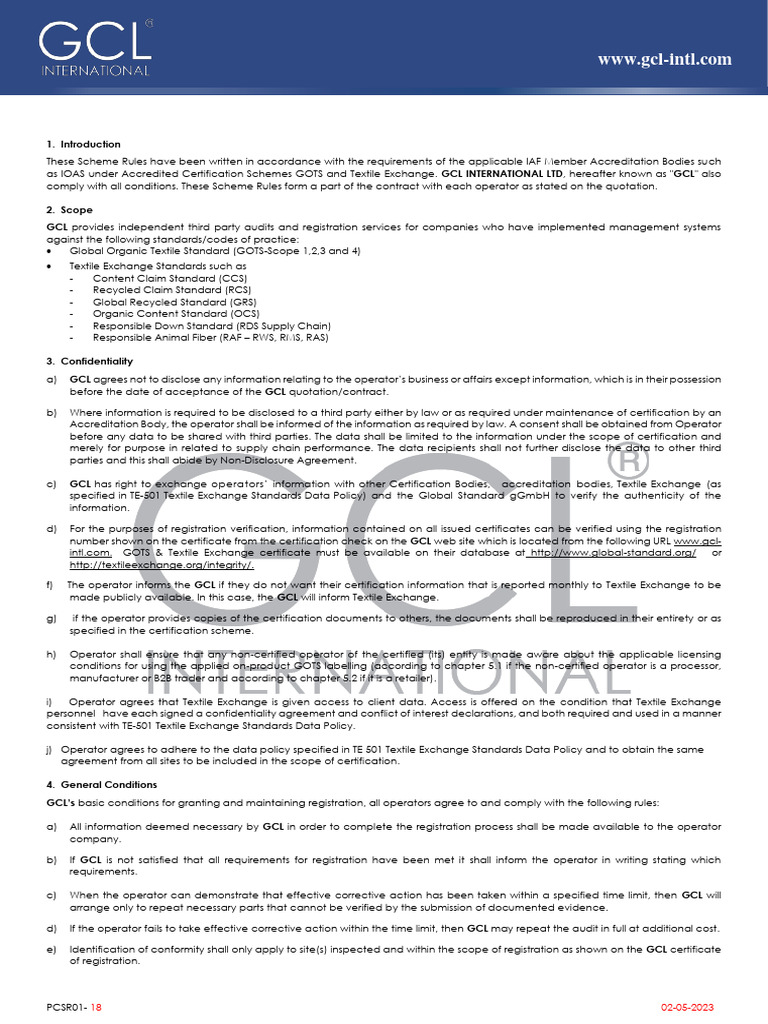 GCL Certification Scheme Rules Overview | PDF | Audit | Certification