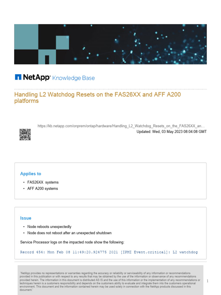 Handling L2 Watchdog Resets On The FAS26XX and AFF A200 Platforms | PDF | Computing | Computer ...