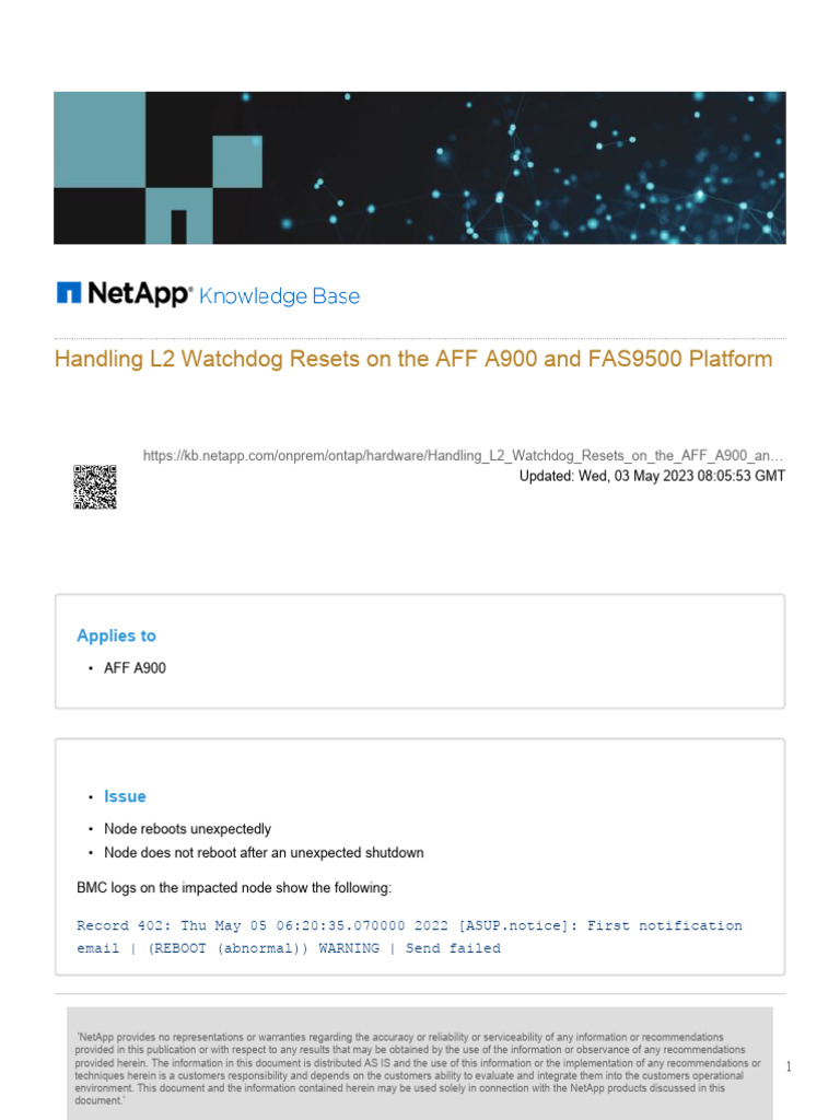Handling L2 Watchdog Resets On The AFF A900 and FAS9500 Platform ...