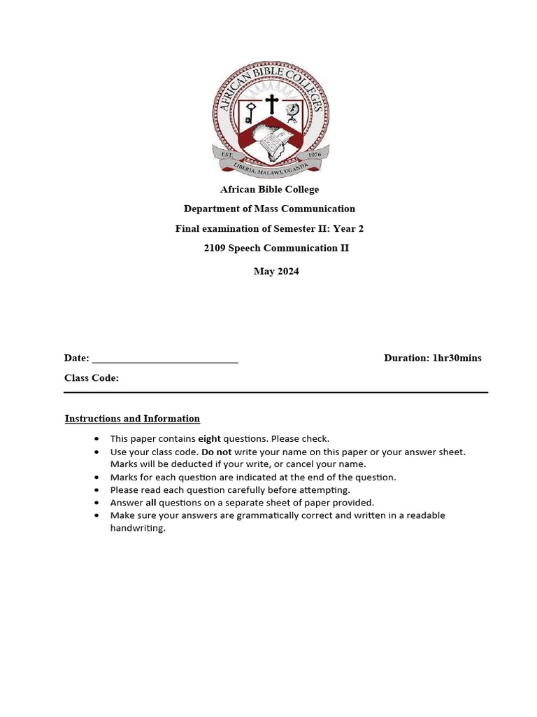 Speech Communication II Final Exams May 2024 | PDF