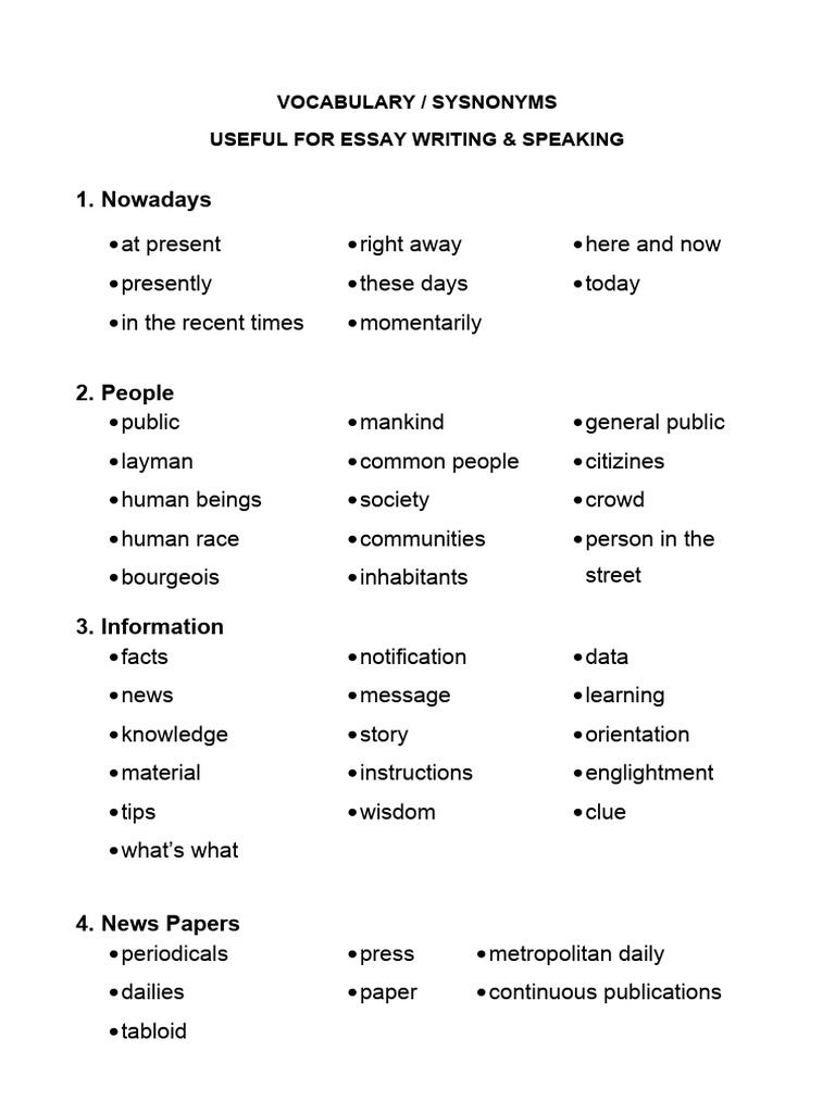 Vocabulary-Synonyms Essay Writng Speaking | PDF | Crimes | Crime & Violence
