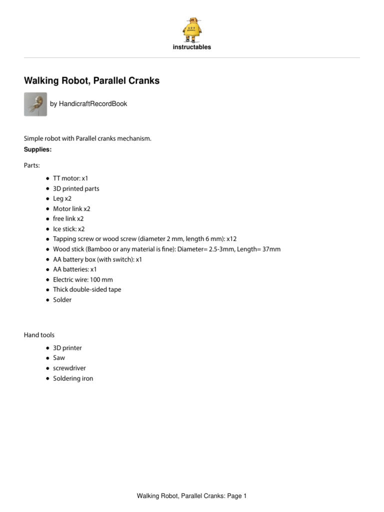 Walking Robot Parallel Cranks | PDF | Screw | Manufactured Goods