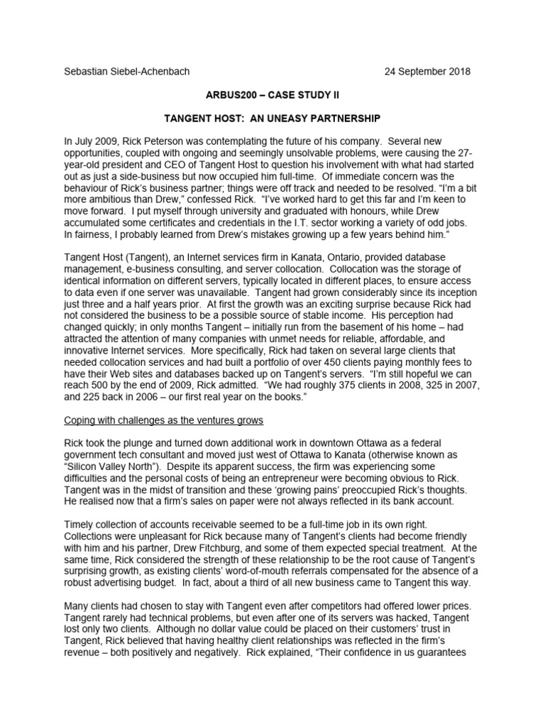 Case Study II Tangent Host.001 | PDF | Outsourcing | Business