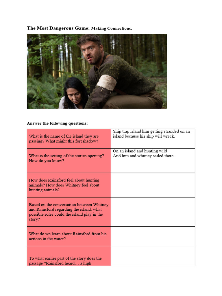 The Most Dangerous Game Making Connections | PDF