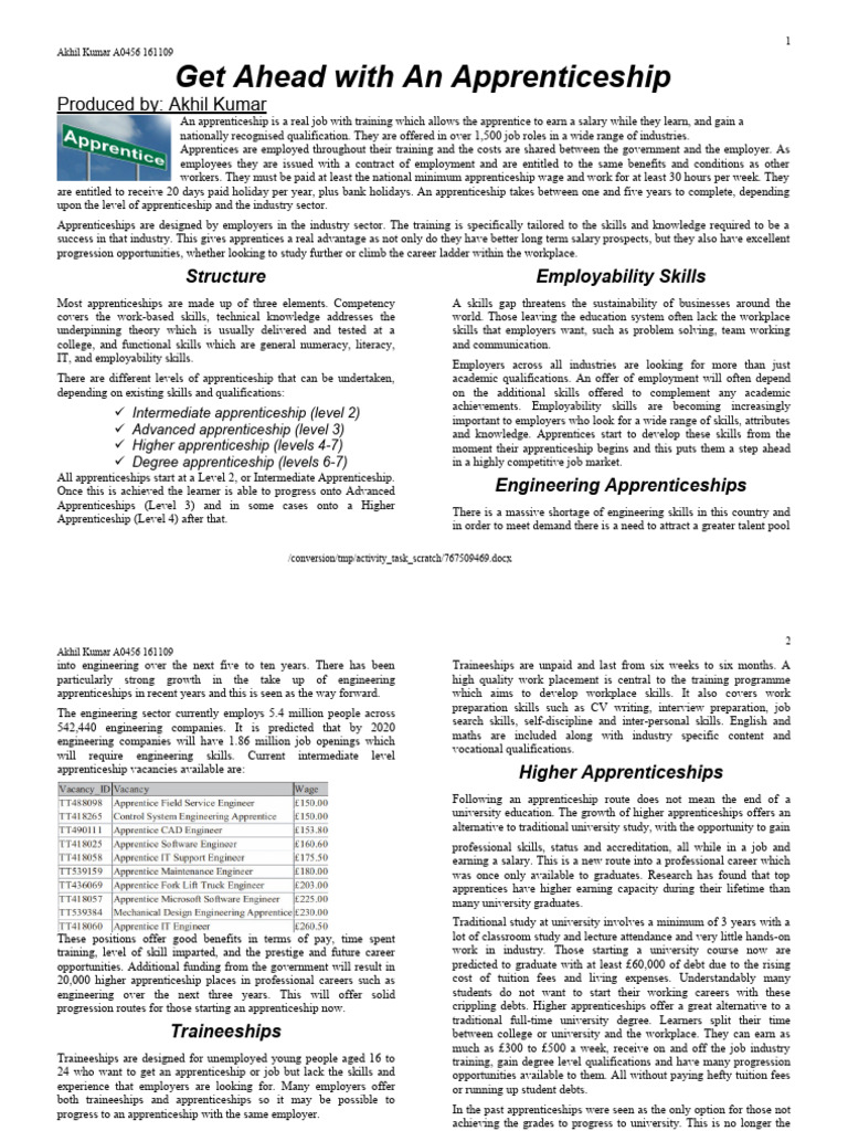 FACTSHEET | PDF | Apprenticeship | Employment