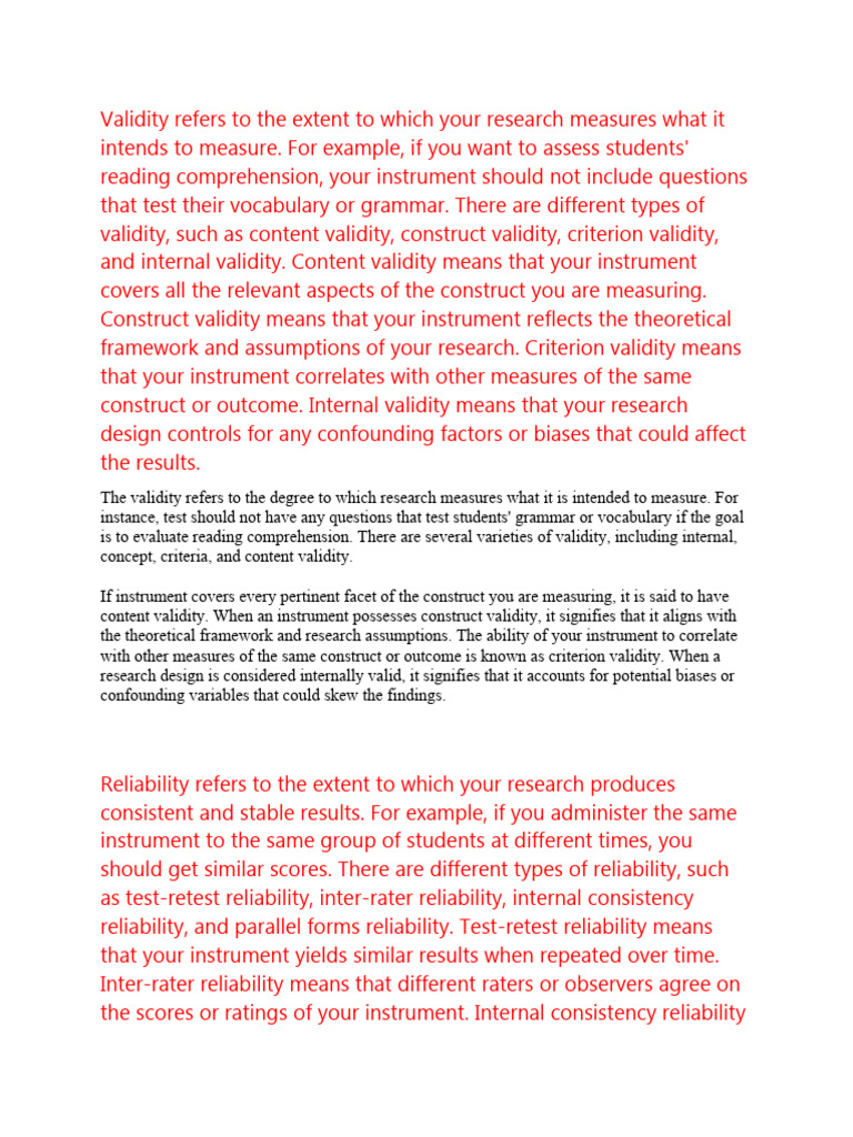 Reliability and Validity | PDF | Validity (Statistics) | Cronbach's Alpha