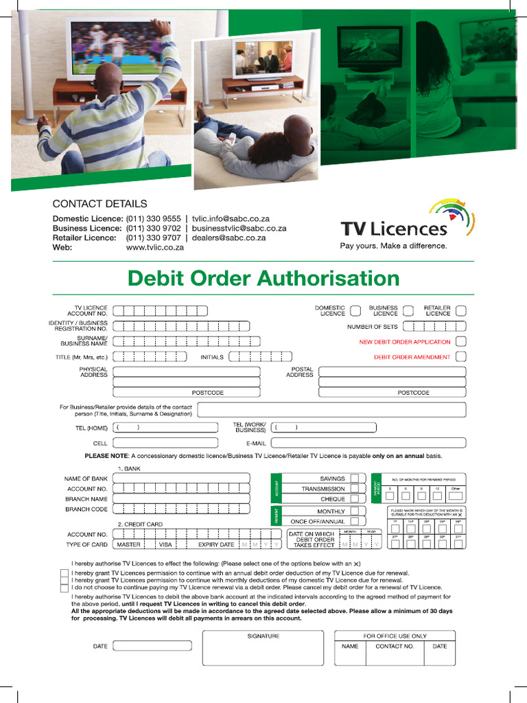 TV Licence Debit Order Form 2020 October | PDF