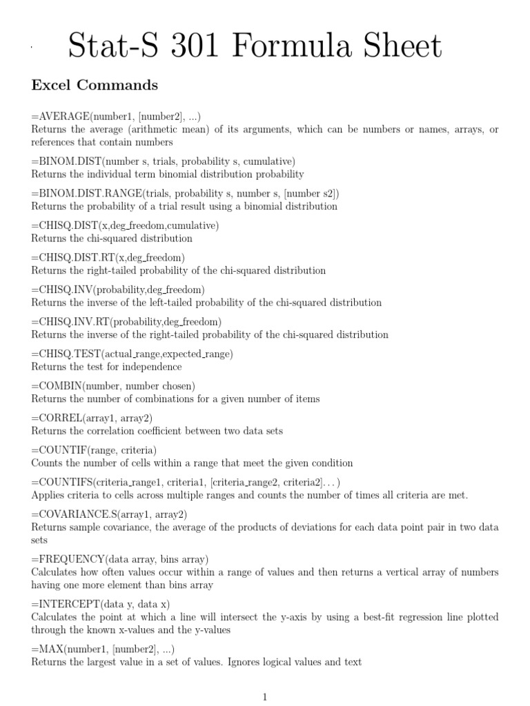 Formula Sheet Final Exam | PDF | Errors And Residuals | Standard Error