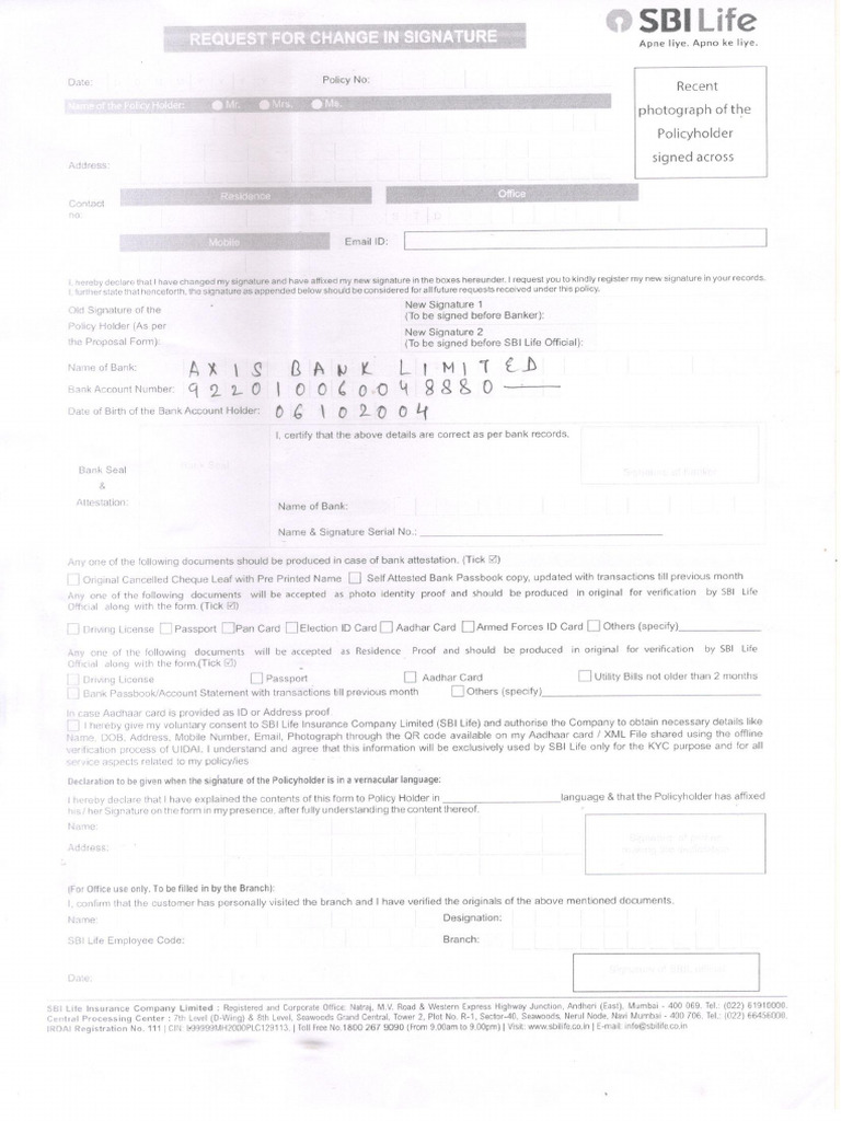 Bank form | PDF