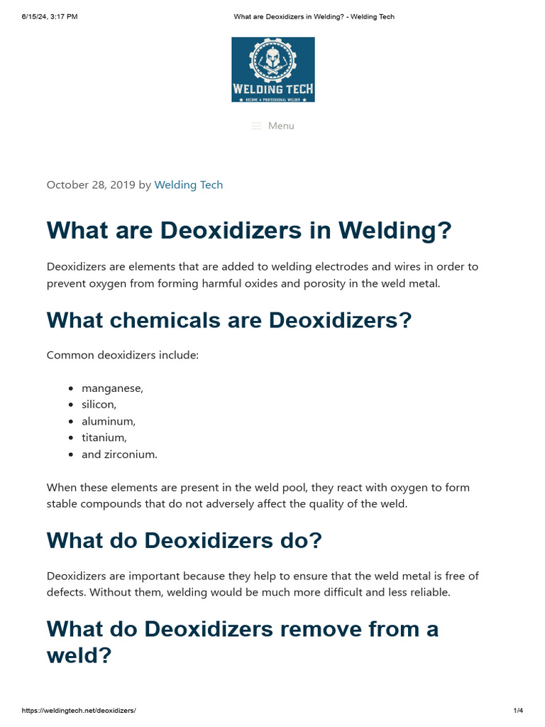 What Are Deoxidizers in Welding - Welding Tech | PDF | Construction ...