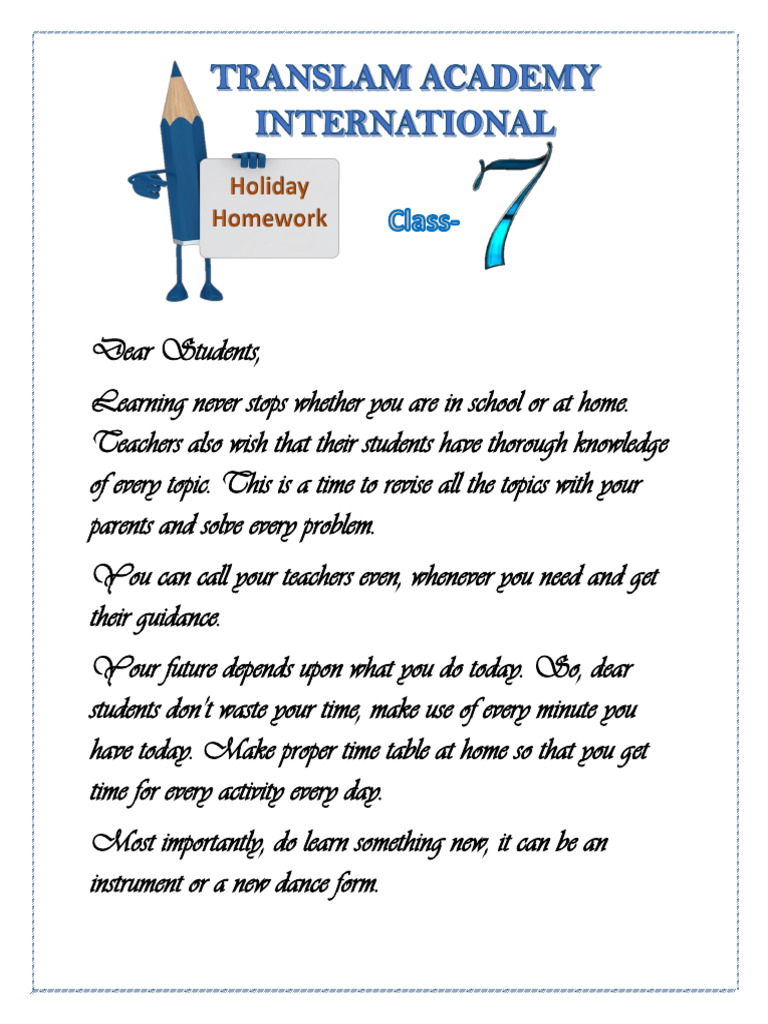 7th Class Holiday Homework Correction File1-1 | PDF