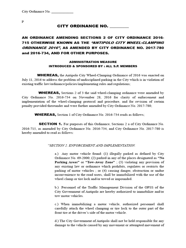 Antipolo Wheel-Clamping Ordinance Update | PDF | Local Ordinance | Justice