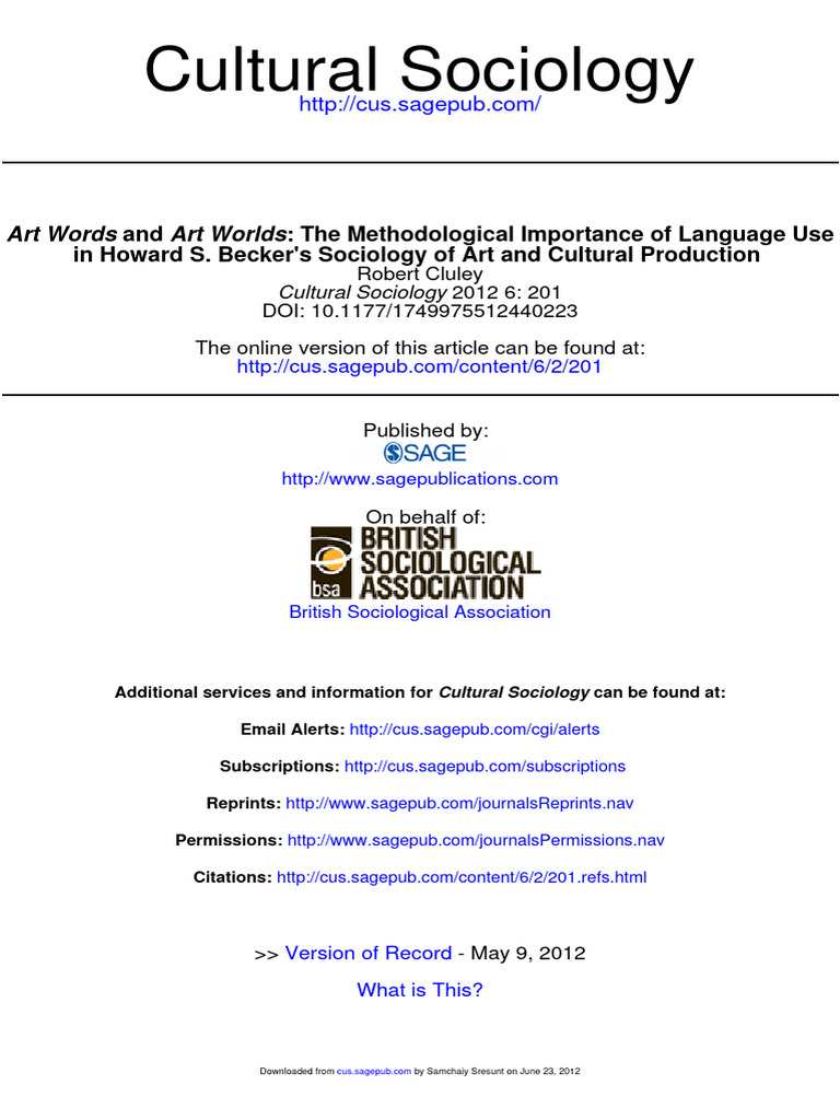 Cultural Sociology-2012-Cluley-201-16 | PDF | Methodology | Sociology