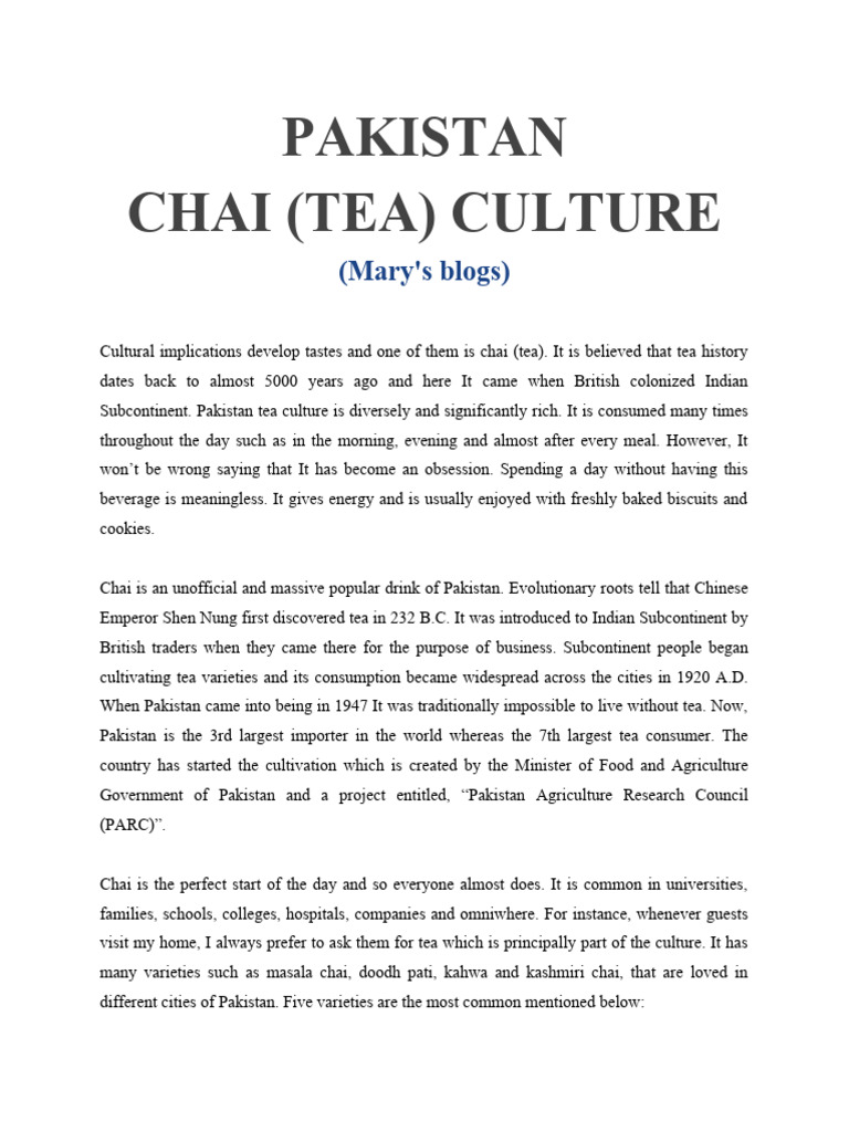 Chai Culture in Pakistan: A Rich Tradition | PDF | Tea | Happiness