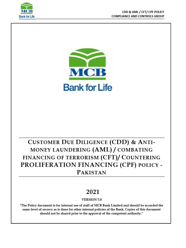 CDD and A ML CFT CPF Policy - Version 5 0 2021 | PDF | Regulatory ...