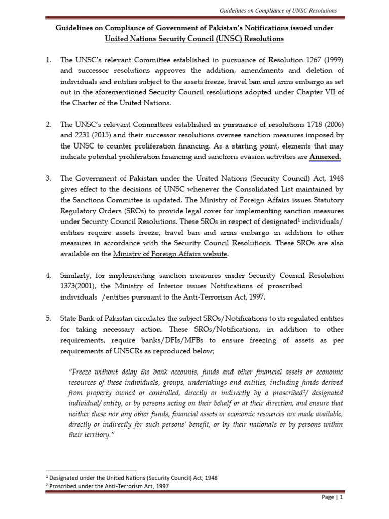 Guidelines On Compliance of Government of Pakistan's Notifications ...