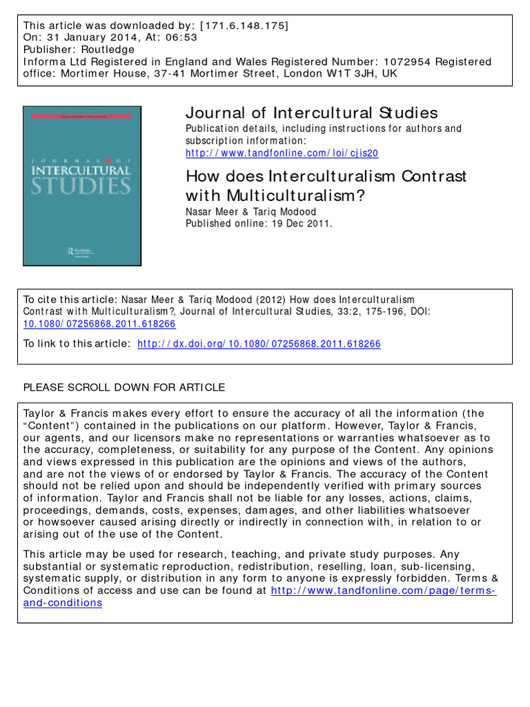How Does Interculturalism Contrast With Multiculturalism | PDF ...