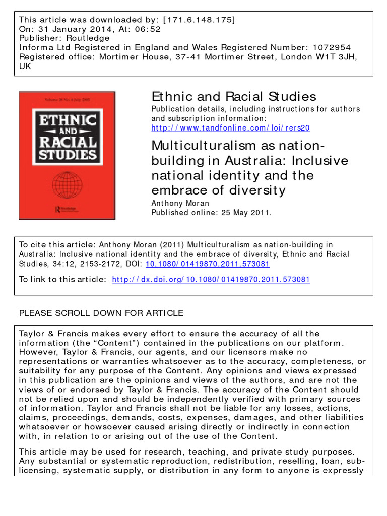 Multiculturalism As Nation-Building | PDF | Multiculturalism | Australia
