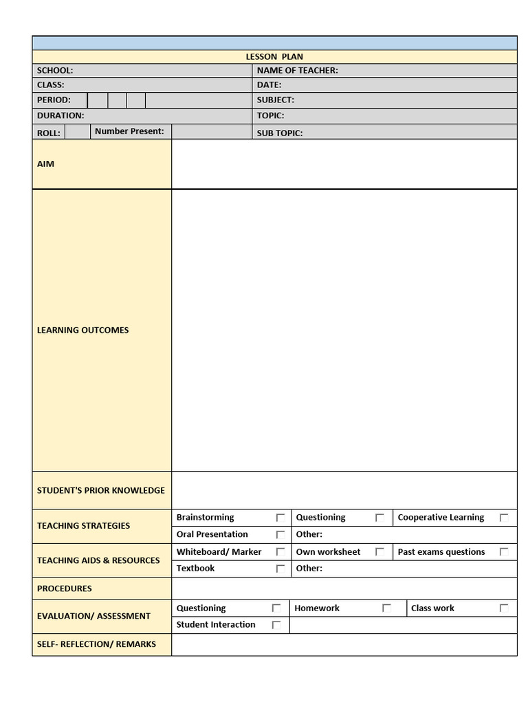 Lesson Plan Format Simple - Printable | PDF