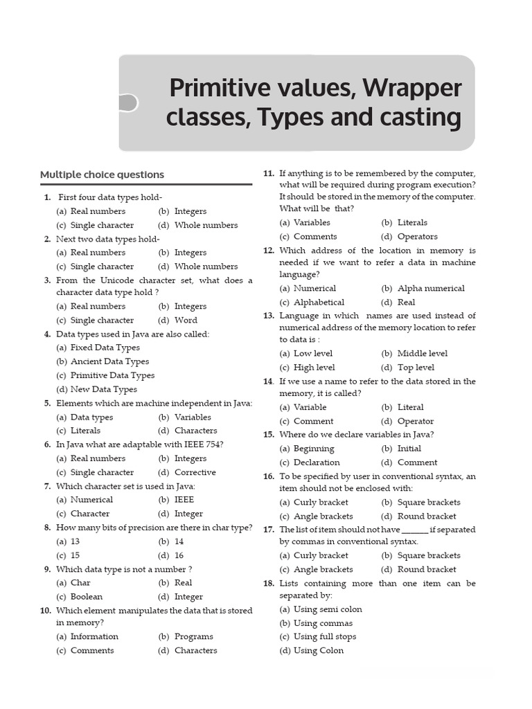 Primitive Values, Wrapper Classes, Types and Casting | PDF | Data Type ... Primitive Values, Wrapper Classes, Types and Casting | PDF | Data Type ...